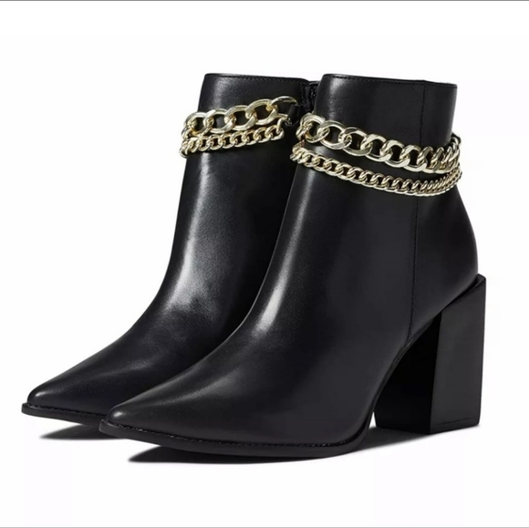 Steve Madden | Shoes | Steve Madden Perlina Black Leather Chain Booties ...